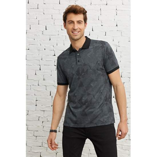 Slim Fit Slim Fit Polo Neck Jacquard T-Shirt