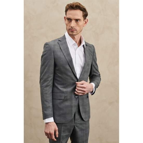 Extra Slim Fit Mono Collar Checked Suit