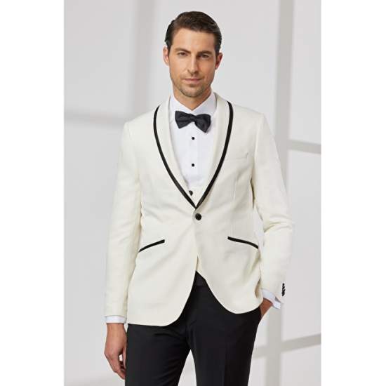 Slim Fit Shawl Collar Dobby Vest Tuxedo Suit