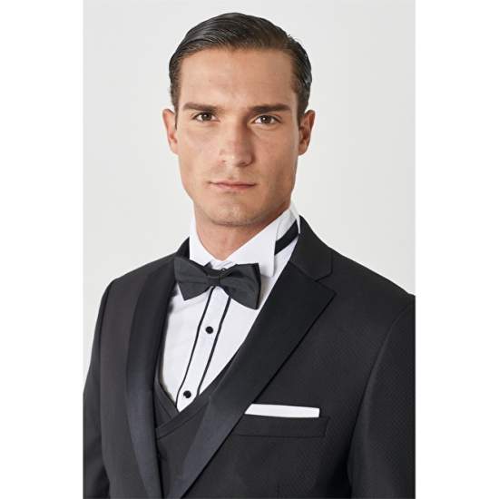 Slim Fit Mono Collar Patterned Vest Tuxedo Suit