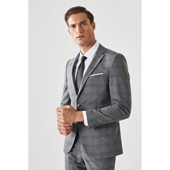Extra Slim Fit Mono Collar Checked Suit