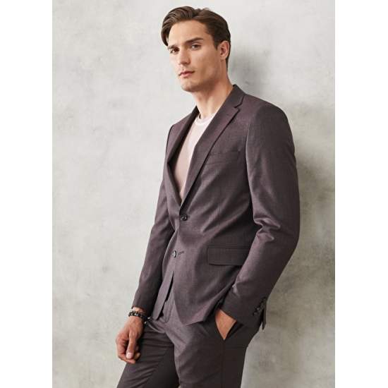 Extra Slim Fit Mono Collar Patterned Classic Suit