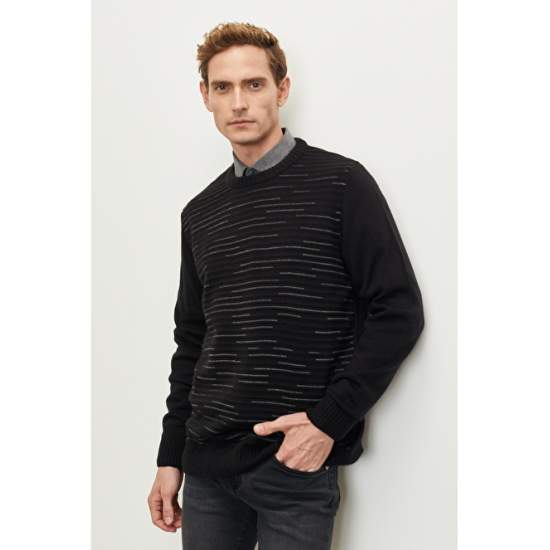 Altınyıldız Classics Crew Neck Standard Fit Black - Gray Men's Sweater 4A4923100043