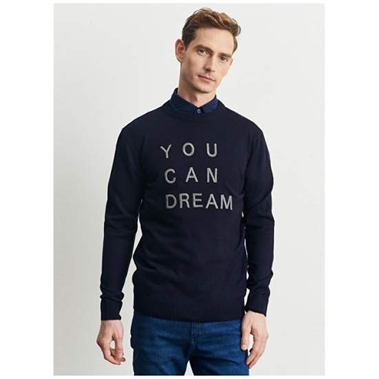 Altınyıldız Classics Crew Neck Navy Blue Men's Sweater 4A4923100036