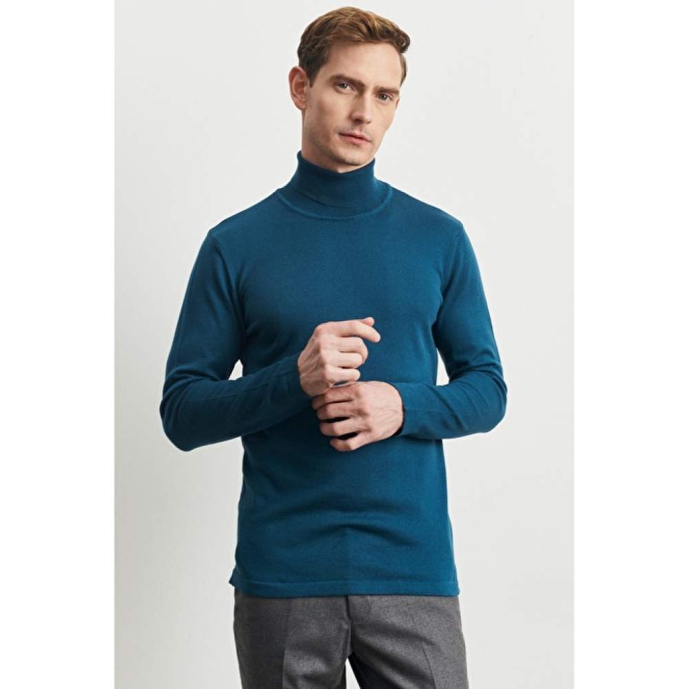 Altınyıldız Classics Full Turtleneck Petrol Men's Sweater 4A4923100007