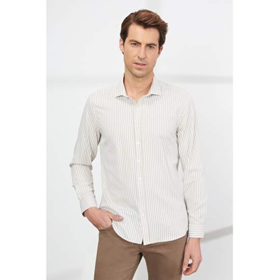 Slim Fit Small Italian Collar Cotton Striped Shirt