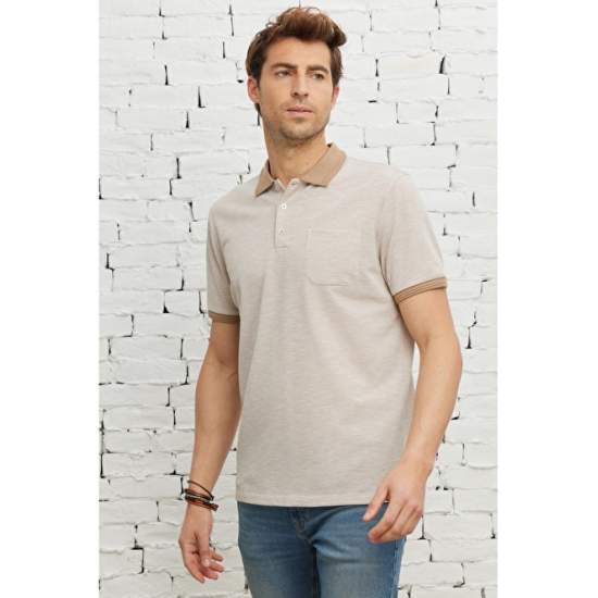 4A4823200056 Comfort Fit Comfortable Cut Polo Neck Cotton Jacquard T-Shirt