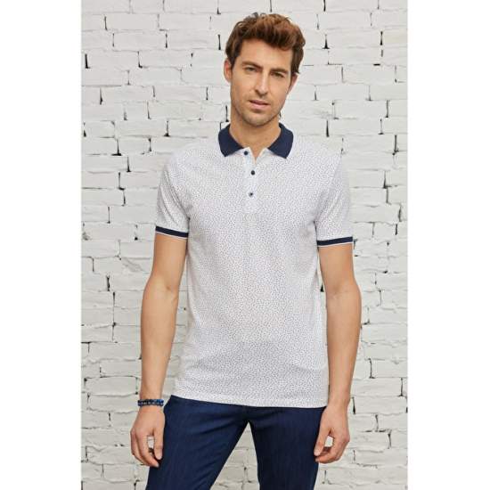 Slim Fit Polo Neck 100 Cotton Printed T-Shirt