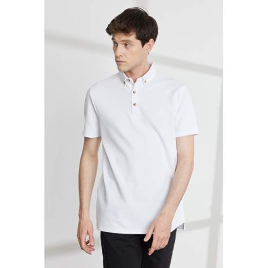 4A4823200018 Slim Fit Slim Fit Polo Neck Cotton Jacquard T-Shirt