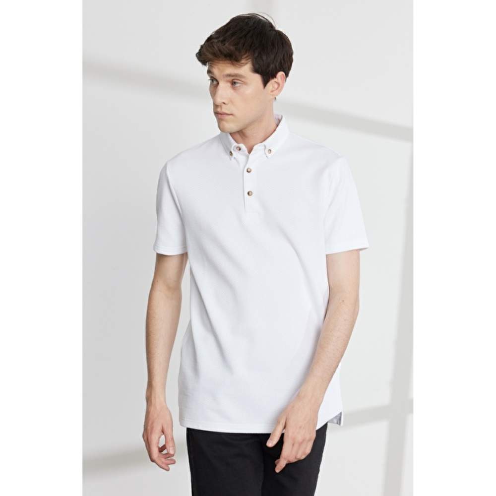 4A4823200018 Slim Fit Slim Fit Polo Neck Cotton Jacquard T-Shirt