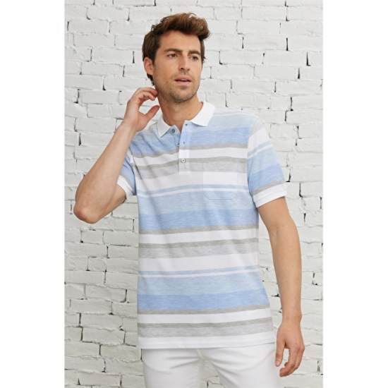 4A4823200013 Comfort Fit Slim Fit Polo Neck 100 Cotton Pocket Patterned T-Shirt