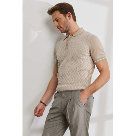 4A4923200022 Standard Fit Regular Cut Polo Collar 100 Cotton Short Sleeve Patterned Knitwear T-Shirt