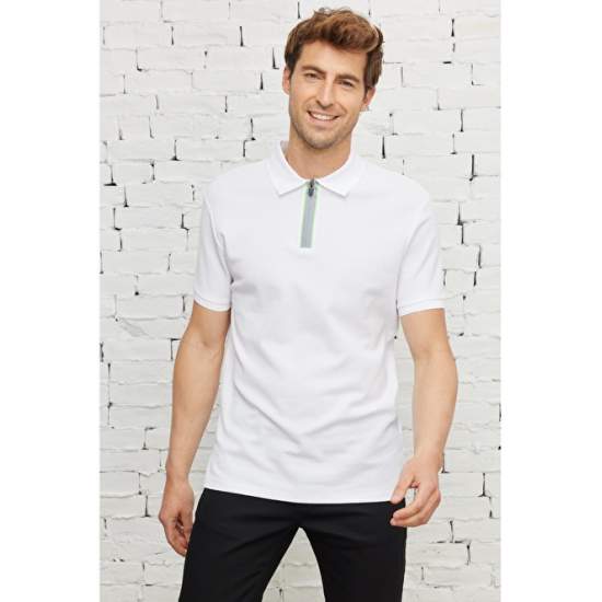 Slim Fit Polo Collar 100 Cotton Patterned Short Sleeved T-Shirt