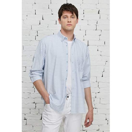 Comfort Fit Buttoned Collar Cotton Check Shirt