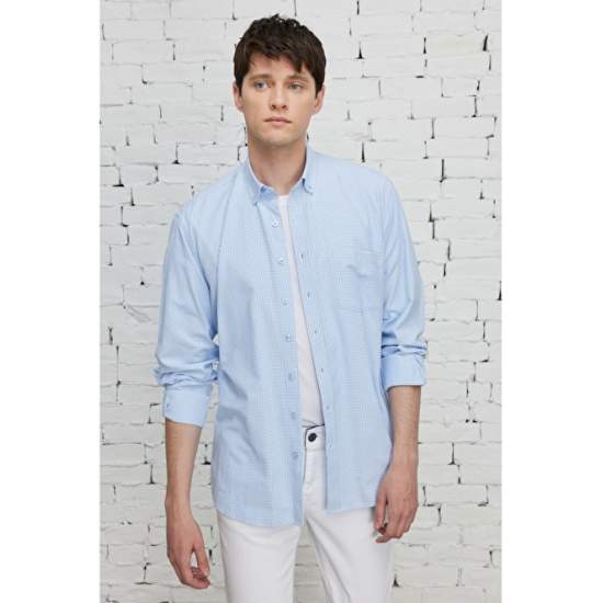 Comfort Fit Buttoned Collar Cotton Dobby Shirt