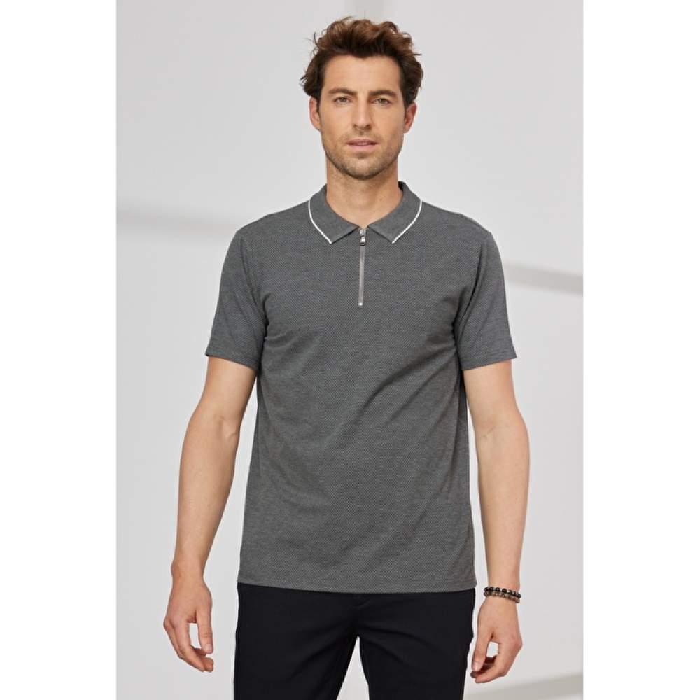 Slim Fit Slim Fit Polo Neck Jacquard T-Shirt