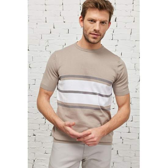 Standard Fit Crew Neck Short Sleeve Striped Knitwear