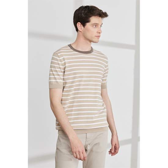 4A4923200019 Standard Fit Normal Cut Crew Neck 100 Cotton Short Sleeve Striped Knitwear T-Shirt