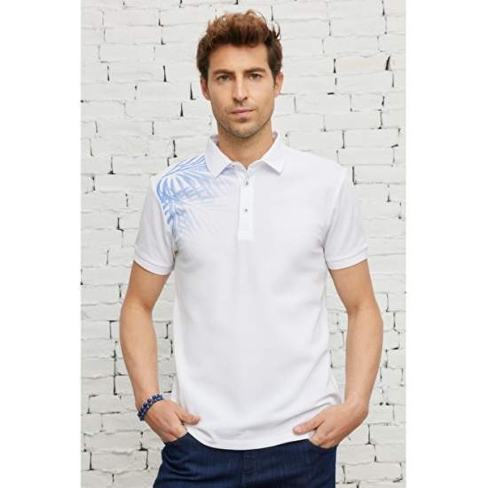 Slim Fit Polo Collar 100 Cotton Printed Short Sleeved T-Shirt