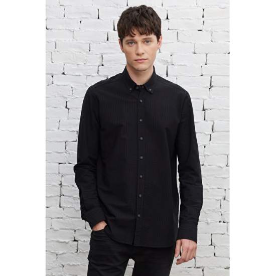 Altınyıldız Classics Slim Fit Buttoned Collar Black Men's Shirt 4A2023200039