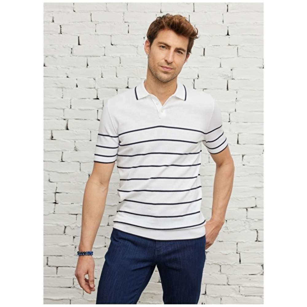 Altınyıldız Classics Polo Collar Ecru - Navy Blue Men's T-Shirt 4A4923200013