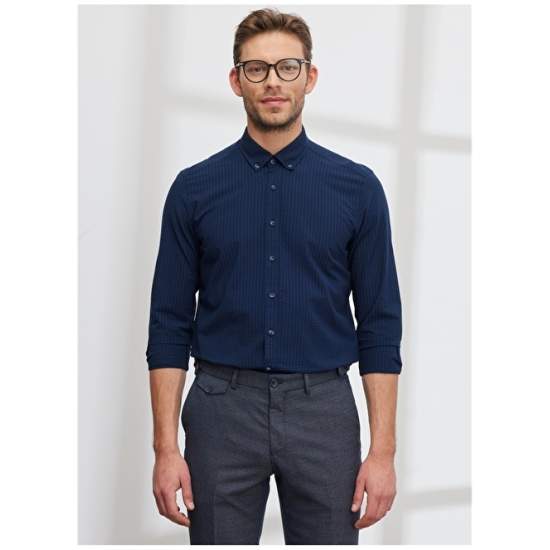 Altınyıldız Classics Buttoned Collar Navy Blue Men's Shirt 4A2023200039