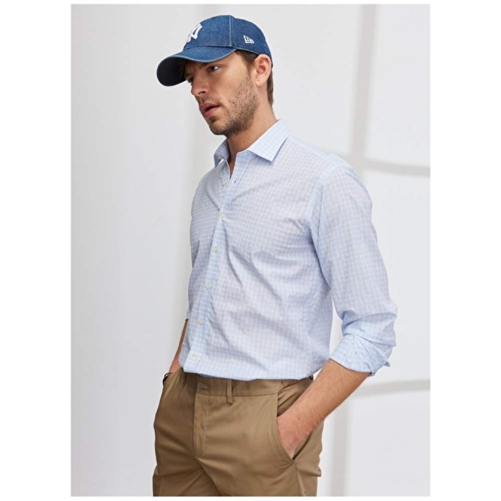 Altınyıldız Classics Classic Collar White - Blue Men's Shirt 4A2023200009