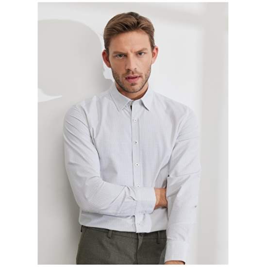 Altınyıldız Classics Buttoned Collar White Melange Men's Shirt 4A2023200016