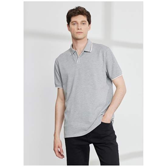 Altınyıldız Classics Polo Collar Gray Melange Men's T-Shirt 4A4823200043