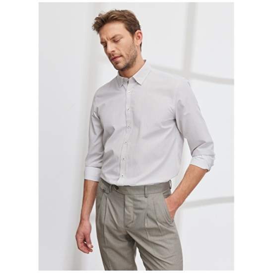 Altınyıldız Classics Buttoned Collar White - Brown Men's Shirt 4A2023200016