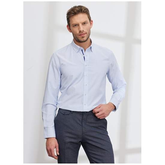 Altınyıldız Classics Buttoned Collar White - Blue Men's Shirt 4A2023200016