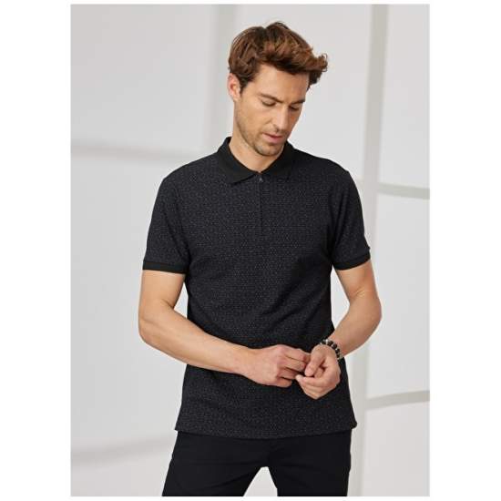 Altınyıldız Classics Zipper Collar Black Men's T-Shirt 4A4823200036