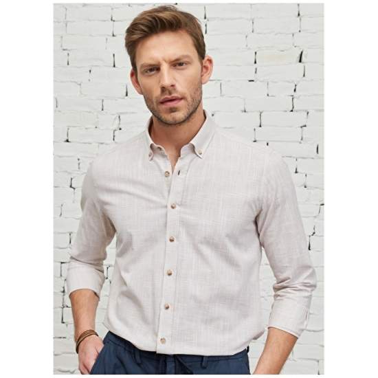 Altınyıldız Classics Buttoned Collar Beige Men's Shirt 4A2023200006