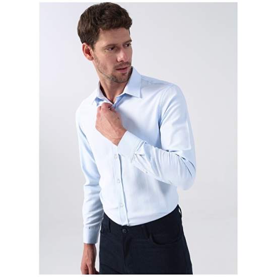 Factory Classic Shirt Collar Dobby Blue Men's Shirt MAYDOS 3 CLASSIC WITHOUT POCKETS