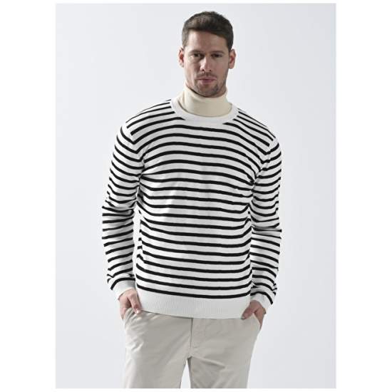 Factory O Neck Striped Ecru Men's Sweater PHILIP