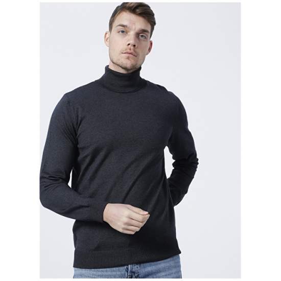 Factory Turtleneck Basic Plain Anthracite Melange Men's Sweater PETRO
