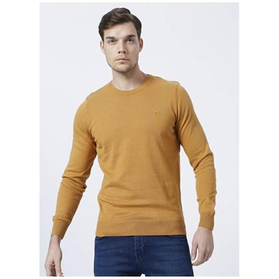 Factory MARCO Crew Neck Basic Plain Camel Hair Men's Sweater