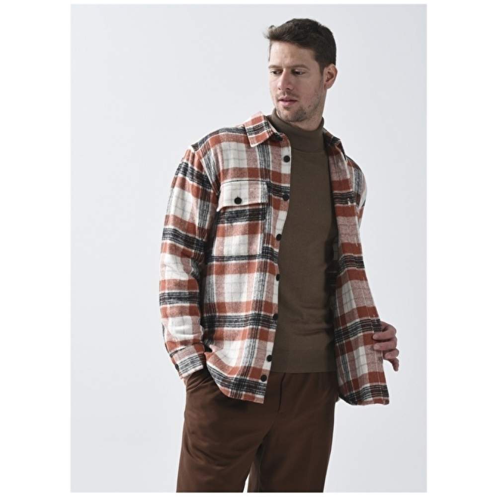 Factory Shirt Collar Plaid Camel Hair Men's Shirt REDONTE