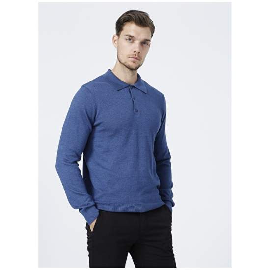 Factory Polo Collar Indigo Melange Men's Sweater BENRY-Y