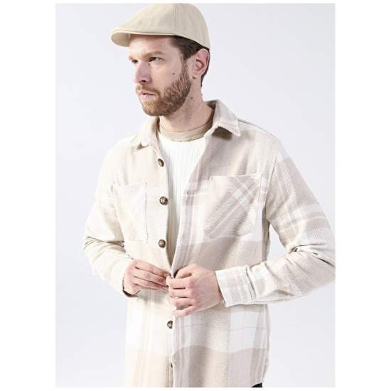 Factory Shirt Collar Plaid Beige Men's Shirt RAYAN