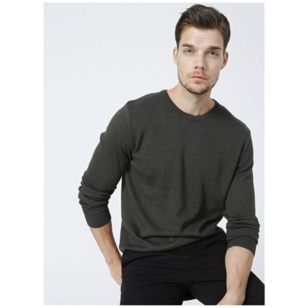 Factory Crew Neck Basic Khaki Melange Men's Sweater - BENJAMIN-Y