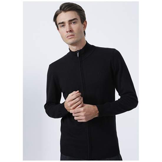 Factory Enzo Long Sleeve Basic Plain Black Men's Cardigan