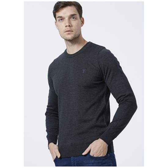 Factory MARCO Crew Neck Basic Plain Anthracite Melange Men's Sweater