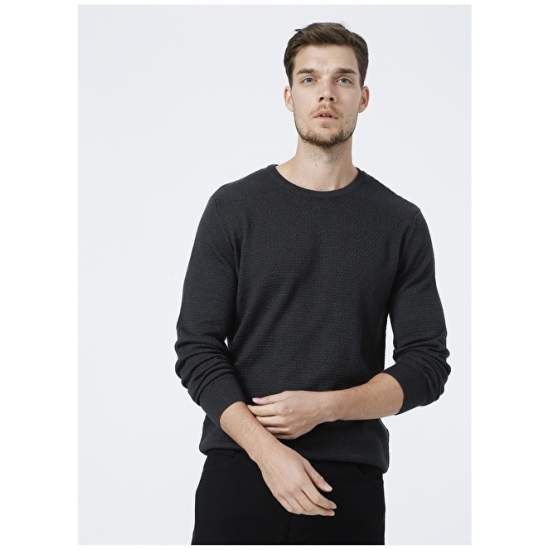 Factory Crew Neck Basic Anthracite Melange Men's Sweater - BENJAMIN-Y