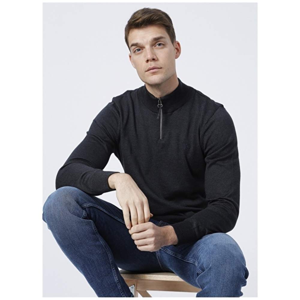 Factory ROCCO Bato Collar Basic Plain Anthracite Melange Men's Sweater