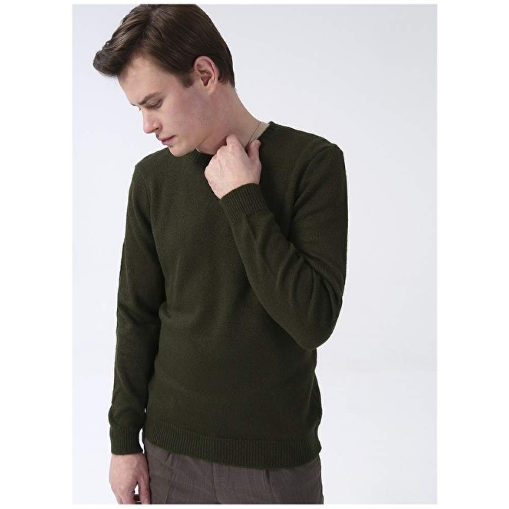 Factory O Neck Plain Khaki Men's Sweater GENJI