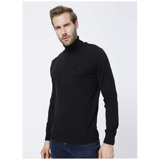 Factory Turtleneck Basic Plain Black Men's Sweater PETRO