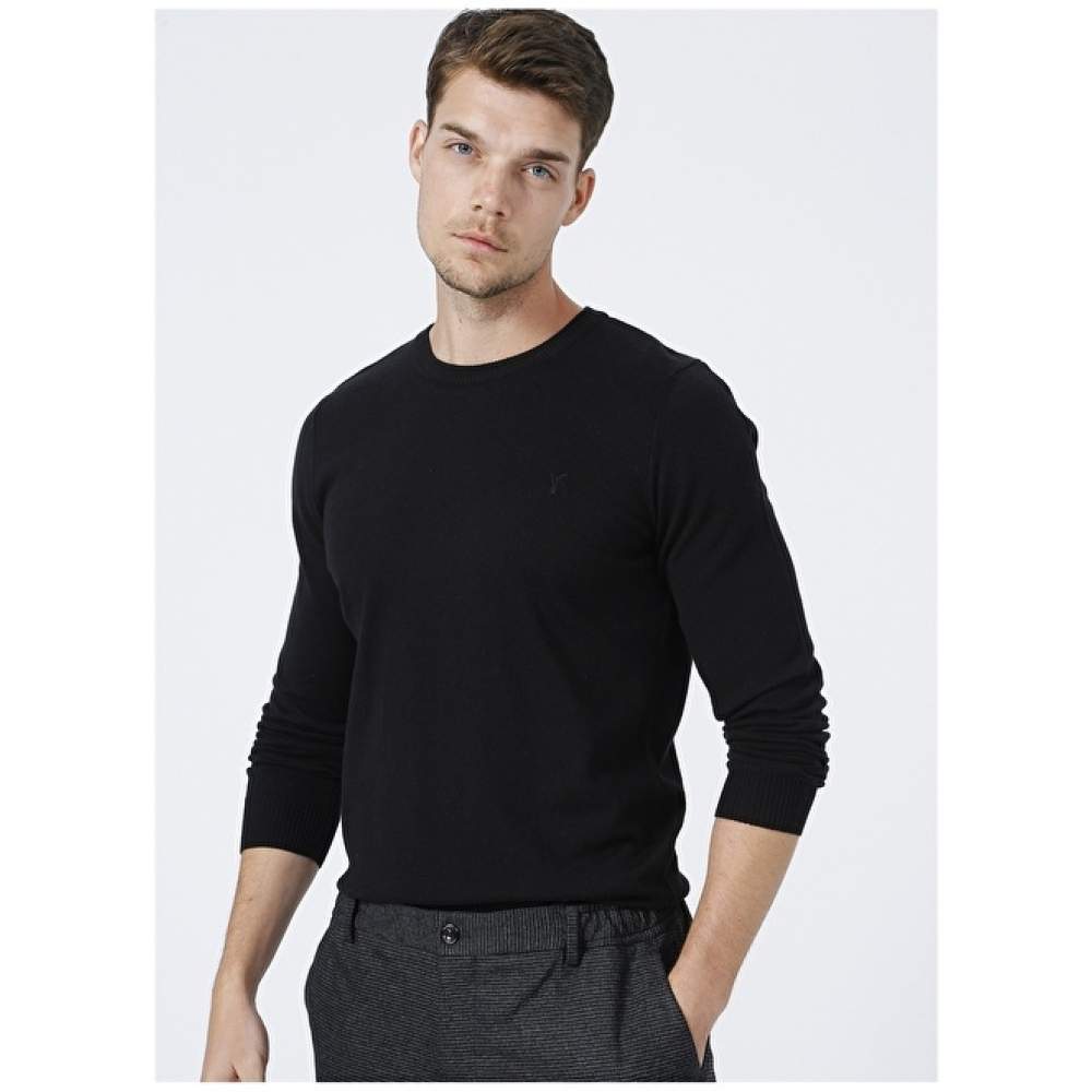 Factory Crew Neck Plain Black Men's Sweater MARCO