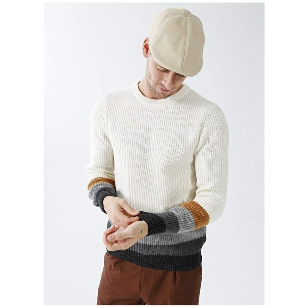 Factory O Neck Plain Ecru Men's Sweater TIKO