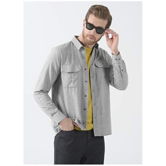 Factory Shirt Collar Plain Gray Men's Shirt LORONI